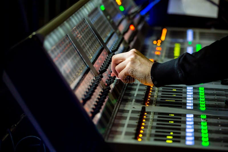 Sound Engineer Controls the Settings of Mixing Console Stock Image ...