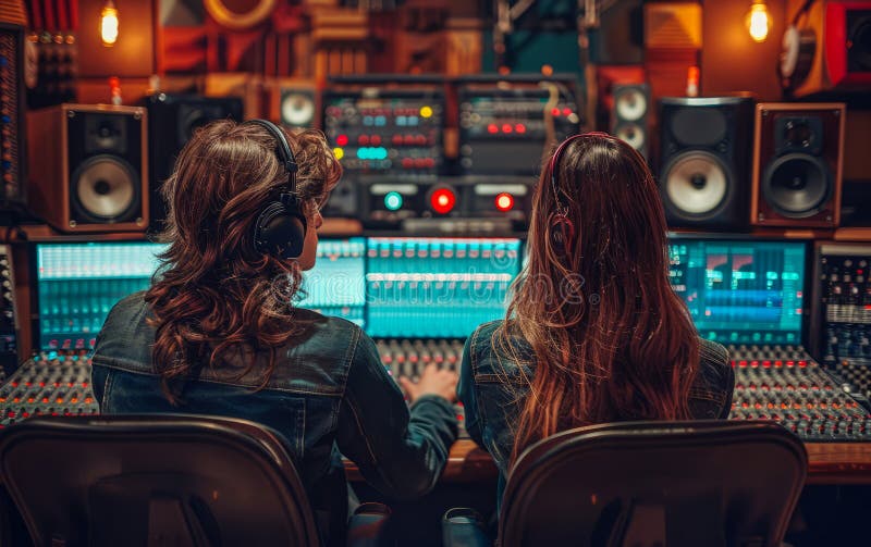 Sound Engineer and Female Singer at Mixing Panel in the Boutique ...