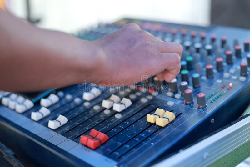Sound Engineer Hands Working on an Audio Mixing Console Stock Image ...