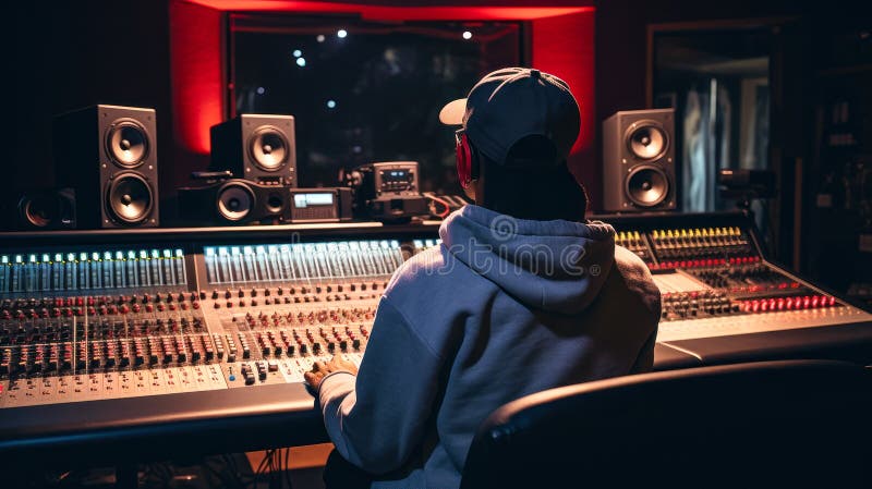 Sound Engineer in Headphones. in Recording Studio Generative Ai Stock ...