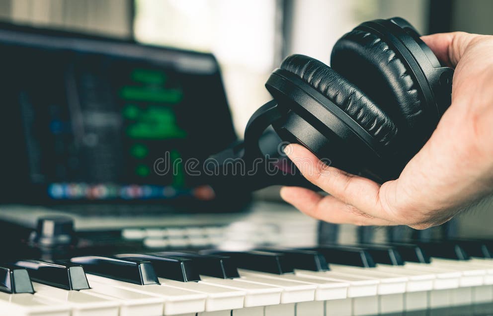 Sound Engineer Holding Studio Headphone in Studio Stock Image - Image ...