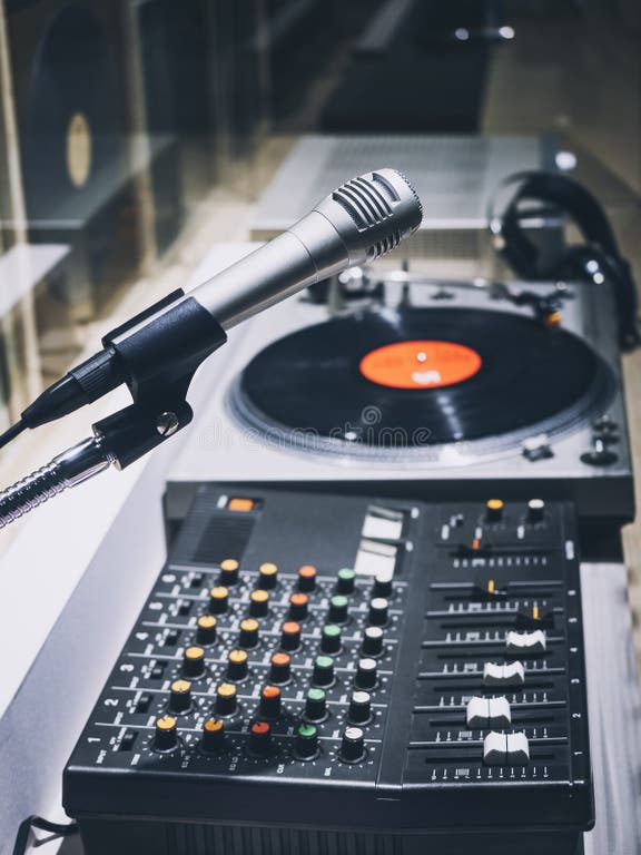 Sound Engineer Mixing Control Microphone Vinyl Record Stock Photo ...
