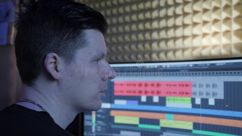 Sound Engineer at Music Computer Monitor and Mixing Console. Audio ...