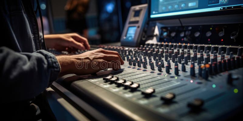 Sound Engineer Setup Closeups on a Sound Engineer with a Studio Sound ...