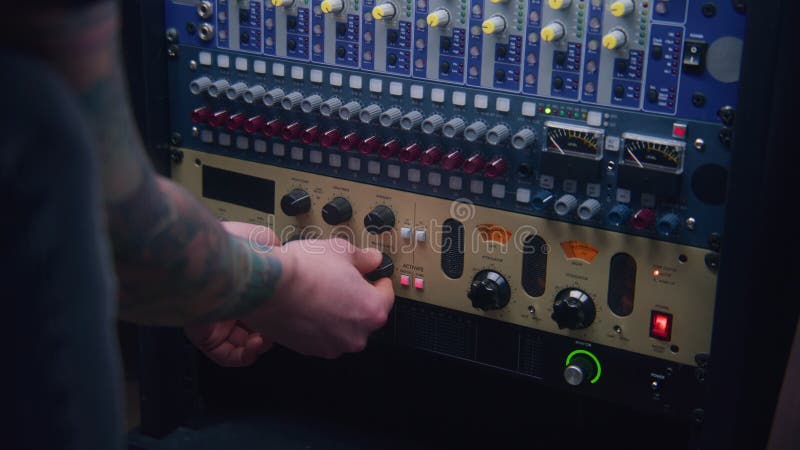Sound Engineer Uses Audio Compressor in Recording Studio Stock Video ...