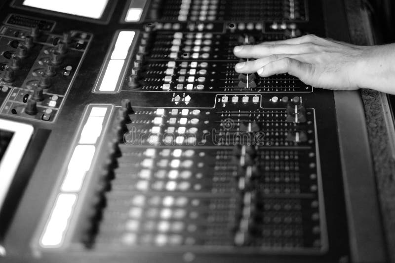 The sound engineer at work stock photo. Image of monochrome - 110867230