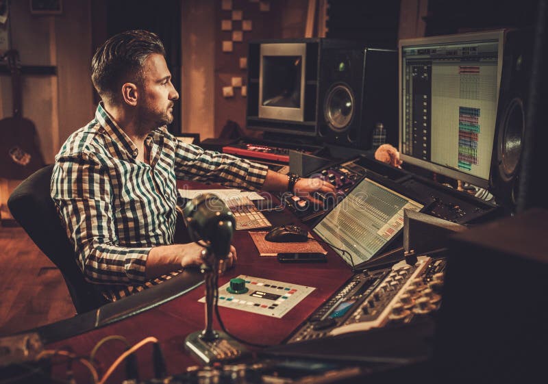 Sound Engineer Concol with Wires and Mobile Phones. Stock Photo - Image ...