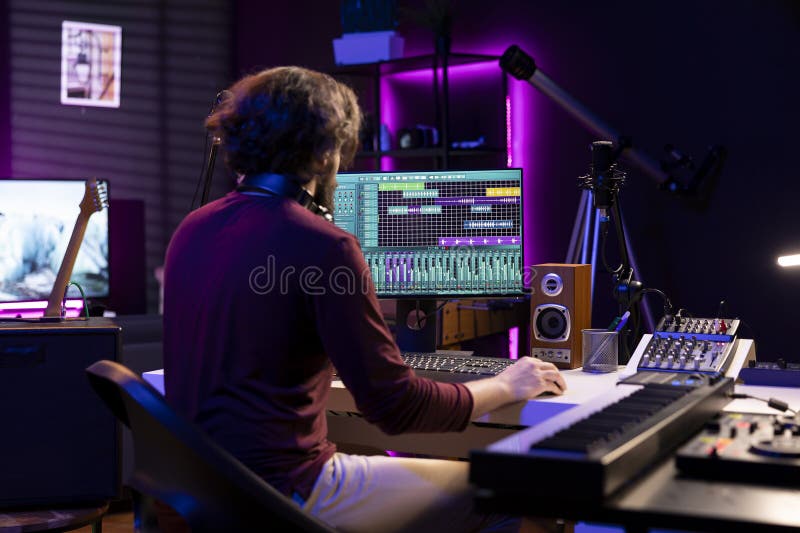 Sound Engineer Working His Home Studio Daw Software Computer Stock ...