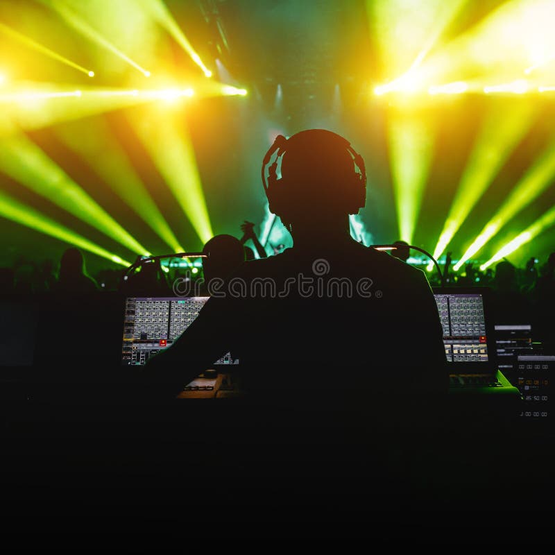 Sound Engineer Working at Mixing Panel on a Big Concert. Stock Image ...
