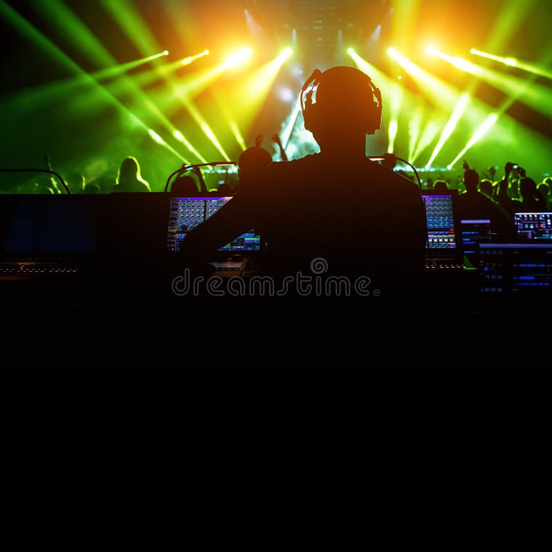 Sound Engineer Working at Mixing Panel on a Big Concert. Stock Photo ...