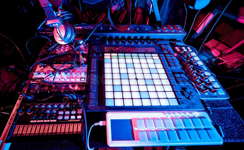 Sound Engineer Working at Mixing Panel in the in Sound Recording Studio ...