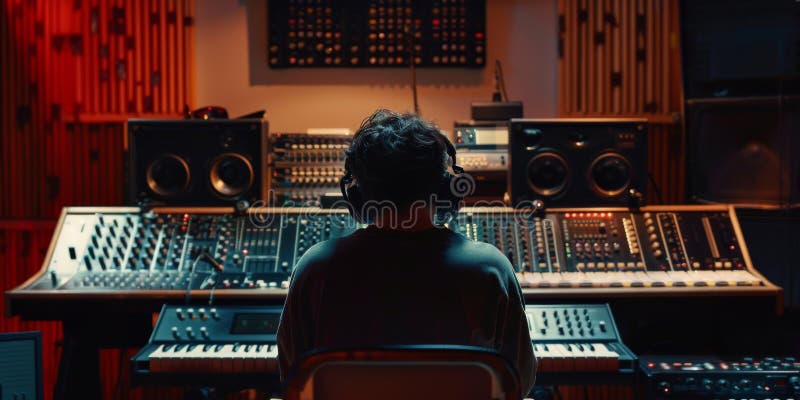 Sound Engineer Working with Music Console and Computer in Recording ...