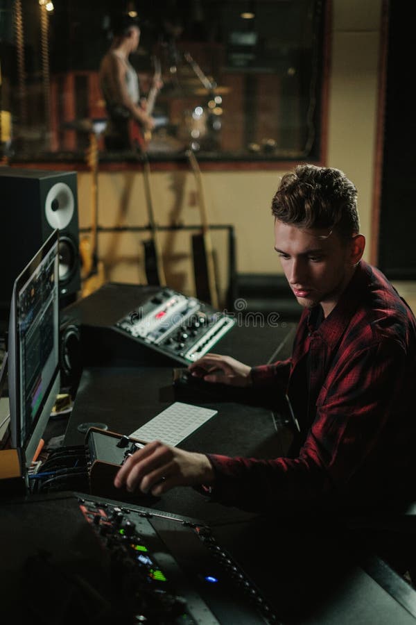 Sound Engineer Working in a Music Studio Stock Image - Image of play ...