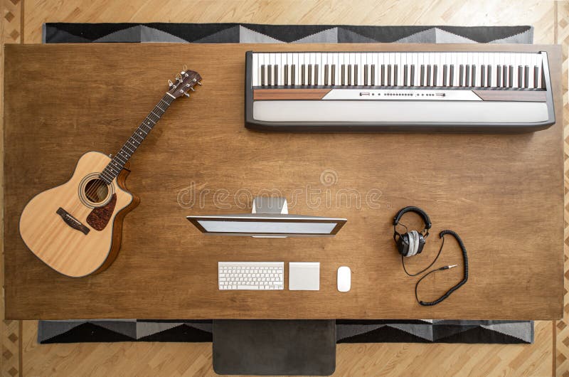Top View of a Composition of Musical Instruments on a Table in a Music ...