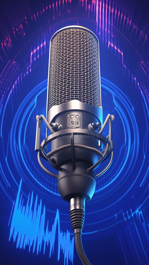 Sound Equipment Showcase Silver Microphone Model with Equalizer Lines ...