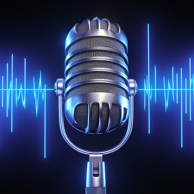 Sound Equipment Showcase Silver Microphone Model with Equalizer Lines ...