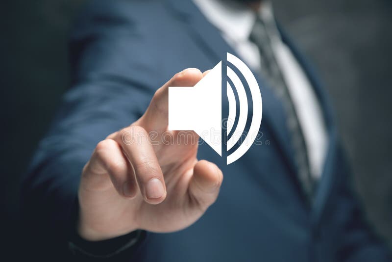 Sound on Icon. Man Tapping on the Screen Stock Photo - Image of control ...