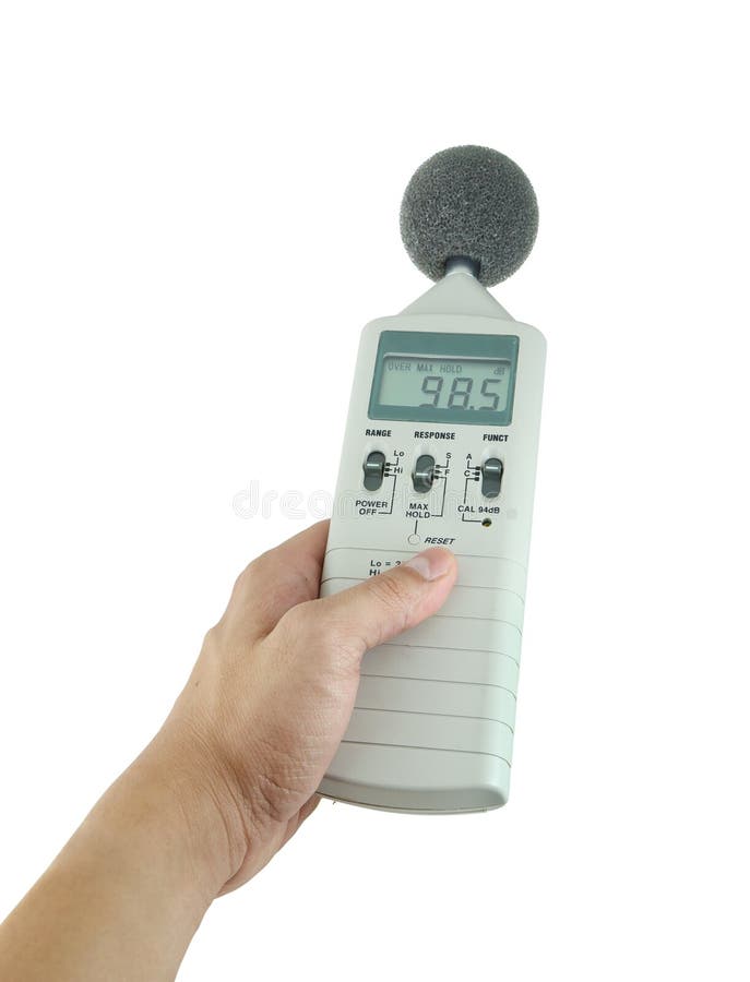 Sound level meter stock photo. Image of holding, finger - 32508314