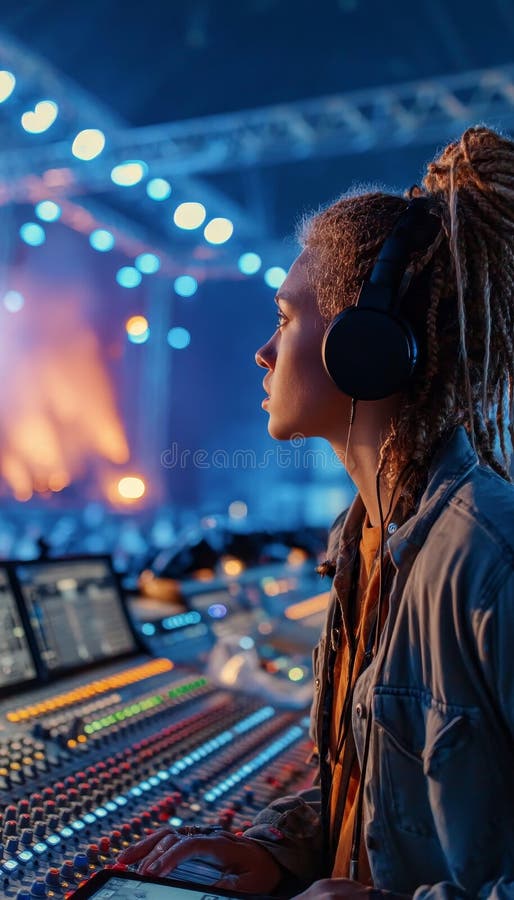 Sound and Light Technician Managing Event Production Using Console in ...
