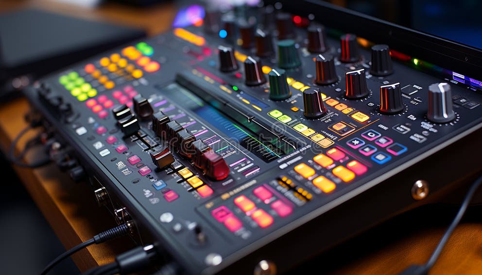 Sound Mixer Adjusting Knobs in Recording Studio Equipment Generated by ...