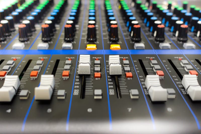Sound mixer control panel. stock image. Image of board - 141440829