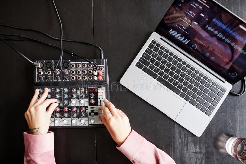 Sound Mixing Top View stock photo. Image of podcast - 236222012