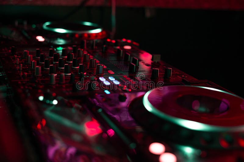 DJ Mixing Console. Tune in before a Concert Stock Photo - Image of ...