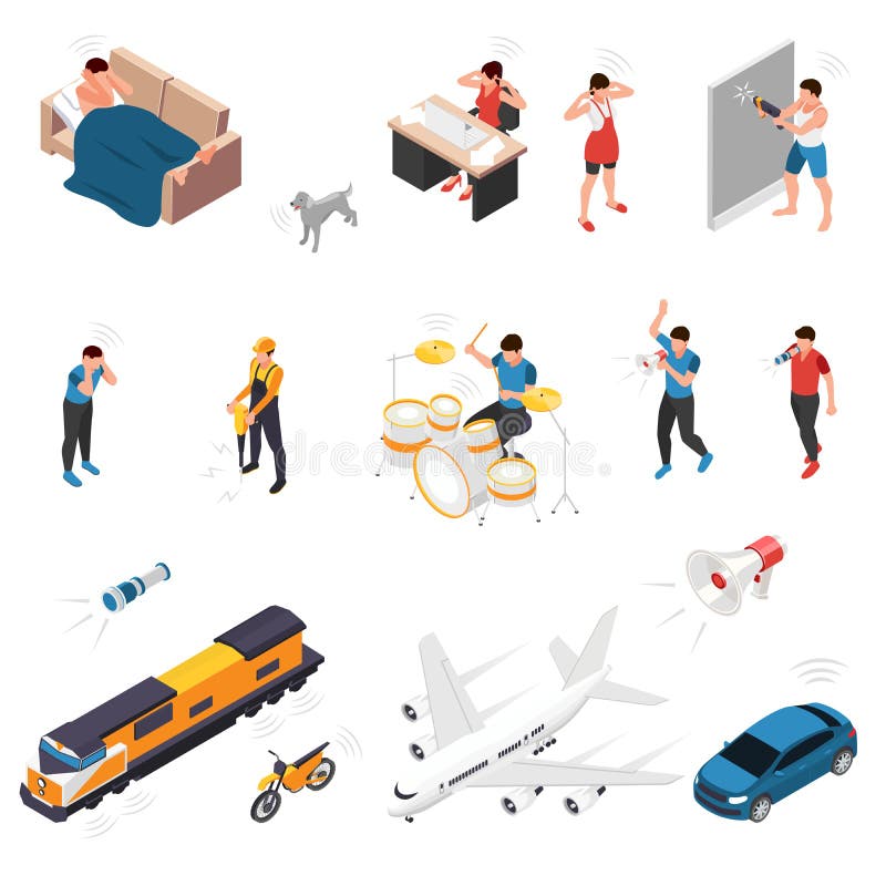 Sound Pollution Isometric Set Stock Vector - Illustration of power ...