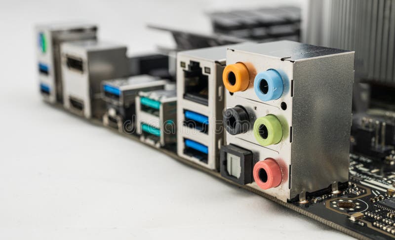 Sound Ports of a Computer Motherboard.. Stock Image - Image of chip ...