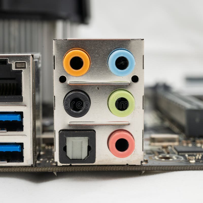 Sound Ports of a Computer Motherboard.. Stock Photo - Image of ...