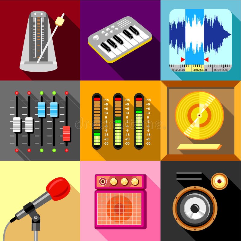 Sound Recording Studio Icons Set, Flat Style Stock Vector ...