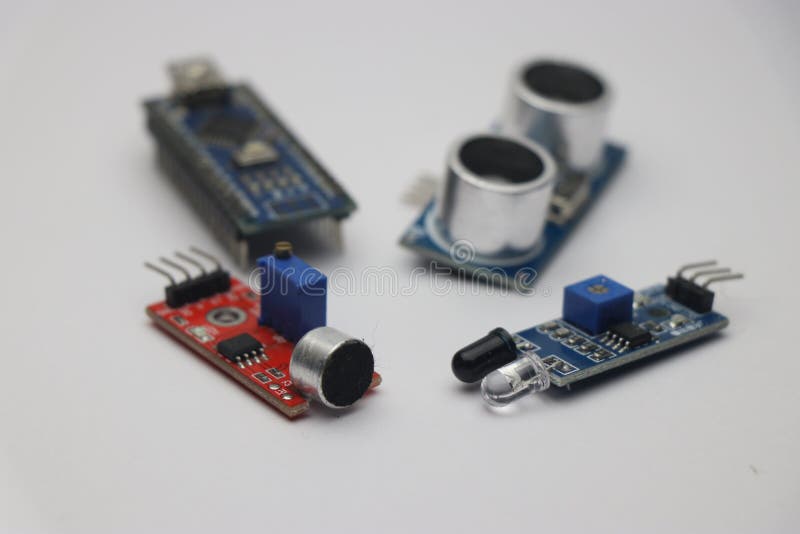 Sound Sensor, IR Sensor and Ultrasonic Module Isolated on White ...