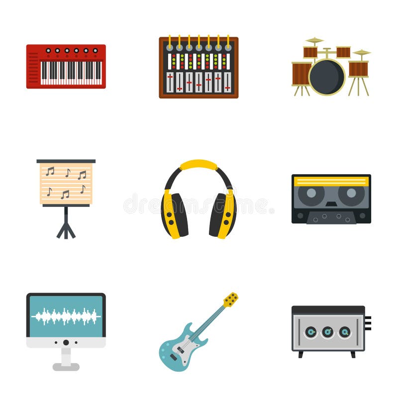 Sound Studio Icon Set, Flat Style Stock Vector - Illustration of ...