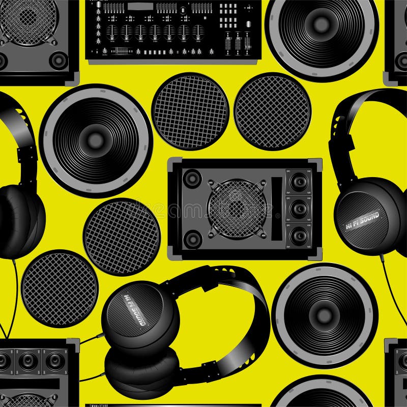 Sound and Subwoofer Speakers Seamless Pattern Stock Vector ...