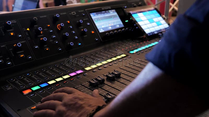 Sound System Control Panel, Sound Engineer at Work Stock Video - Video ...