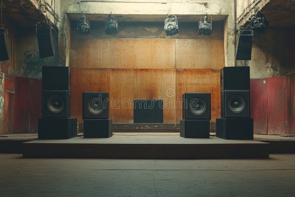 Sound System Standing on Stage in Empty Club Stock Image - Image of speakers, modern: 349814019