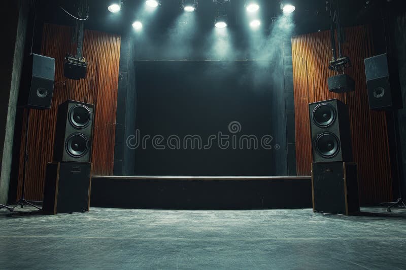 Sound System Standing on Stage in Empty Club Stock Photo - Image of ...