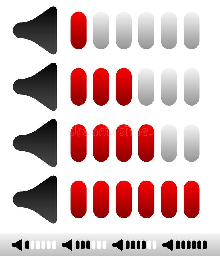 Sound Volume Level Indicators, Adjusters with Bars. Stock Illustration ... Sound Volume Level Indicators, Adjusters with Bars. Stock Illustration ...