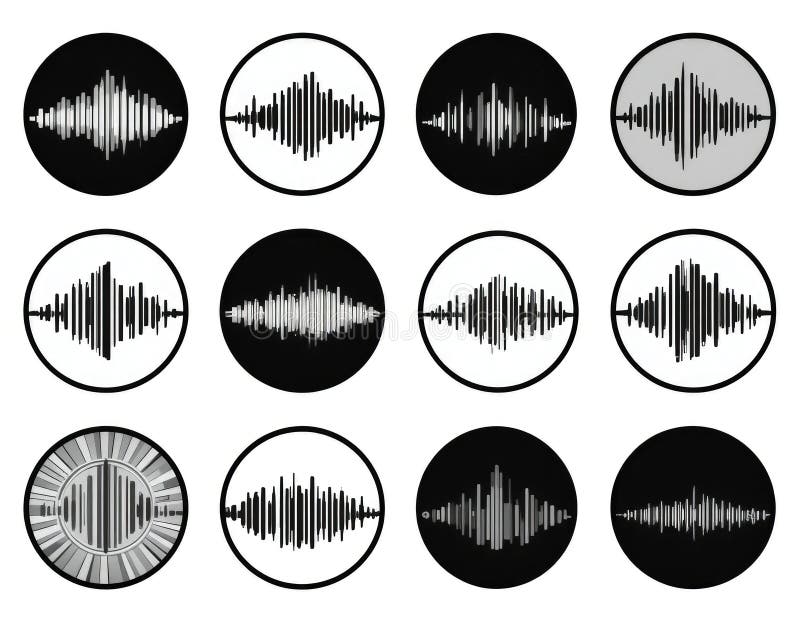 Sound Wave Icons Set Displaying Audio Frequency Spectrum Visualizations ...