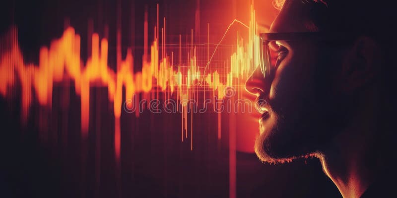 Sound Wave Visualization, Profile of Man with Glasses, Digital Effects ...