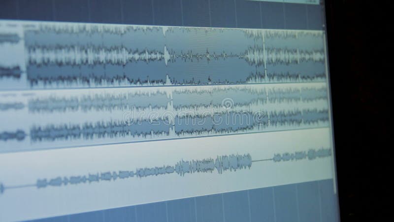 Sound Waves on a Computer Monitor in a Recording Studio Stock Footage ...