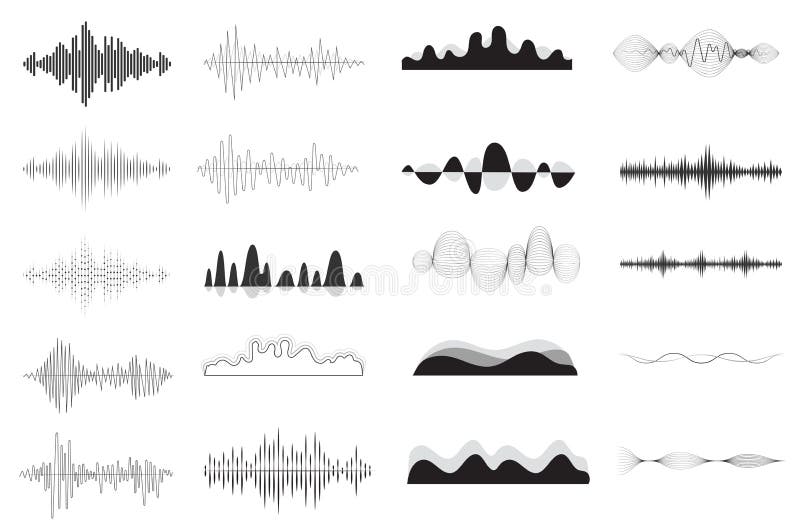 Sound Waves in Different Shapes Set Isolated Elements. Stock Vector ...