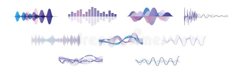 Sound Waves and Frequency Audio Waveform Vector Set Stock Illustration ...