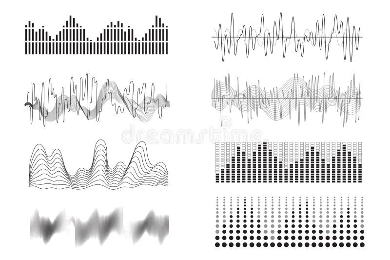 Sound Waves Mega Set in Graphic Flat Design. Bundle Elements of Curve ...