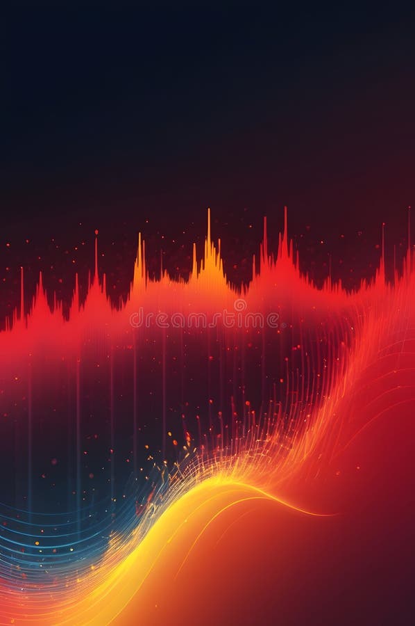 Sound Waves in Neon Gradients on White, with Glowing Particles ...