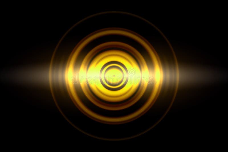 Sound Waves Oscillating Yellow Light with Circle Spin, Abstract ...