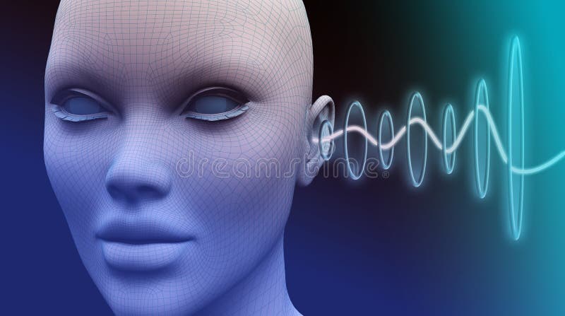 Sound Waves Penetrate into the Ear of a Person`s Head Stock ...