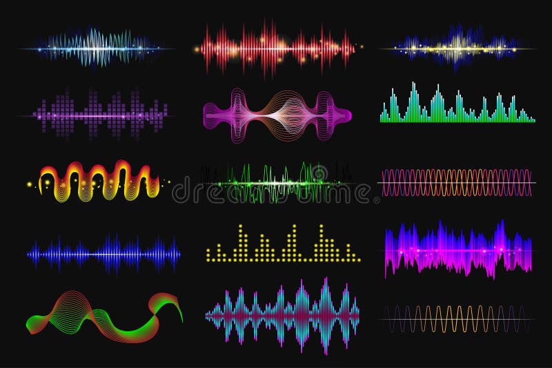 Sound Waves Set in Cartoon Design. Bundle of Different Shapes of ...