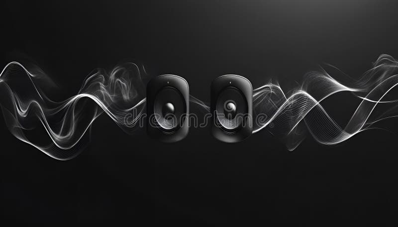 Sound Waves between Speakers on Black Background, Banner Design Stock ...