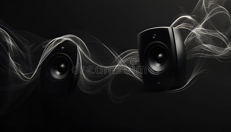 Sound Waves between Speakers on Black Background, Banner Design Stock ...